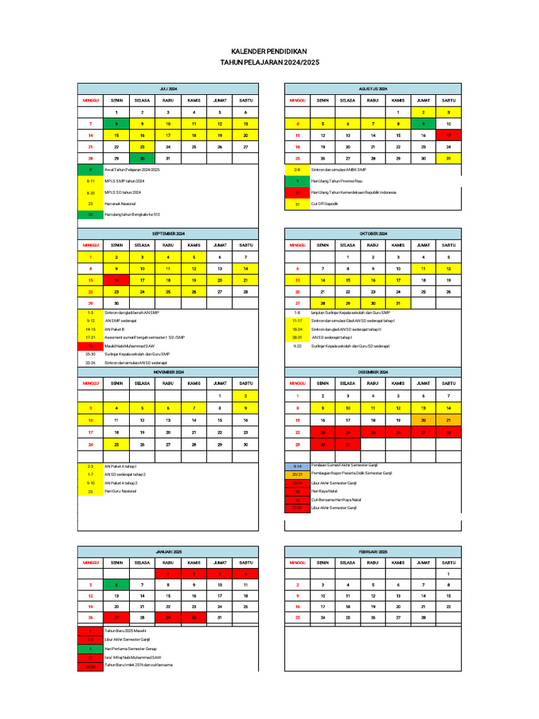 Draft Kalender Pendidikan 2024-2025 Kab Bengkalis | PDF