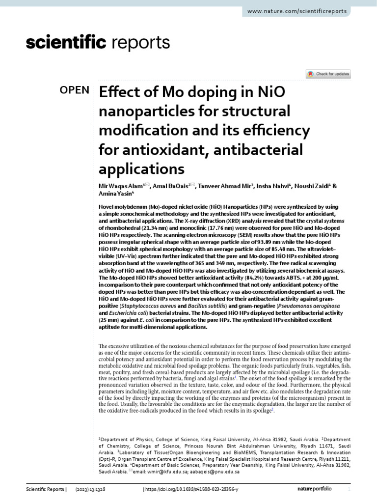 Effect of Mo Doping in Nio Nanoparticles For Structural Modification ...