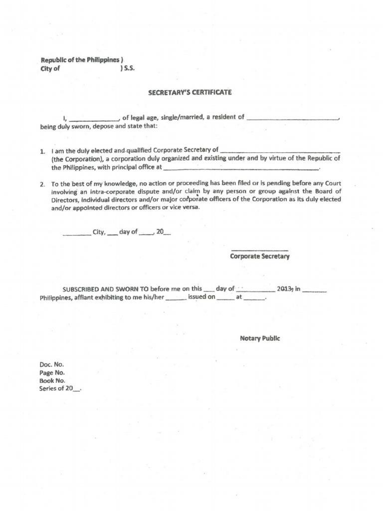 Secretarys Certificate NonExistence Corp Dispute | PDF
