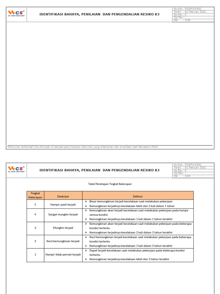 P-FRM-K3-001 Identifikasi Bahaya, Pengendalian Dan Penilaian Resiko K3 | PDF