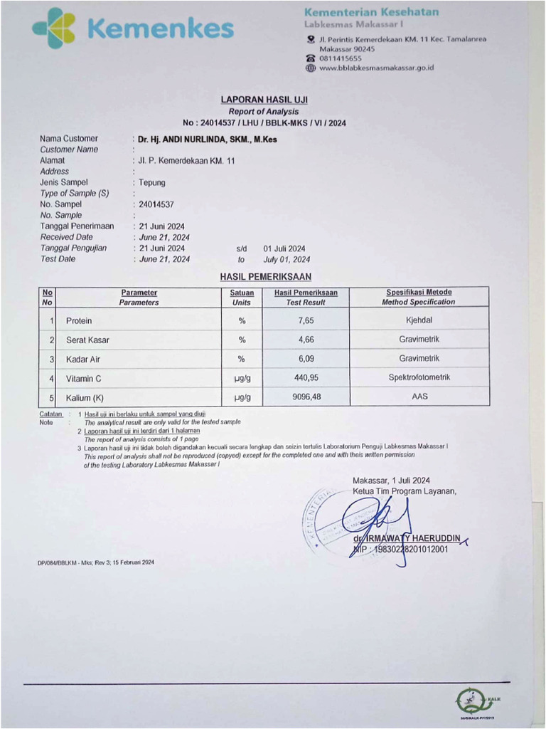 Hasil Uji Tepung | PDF