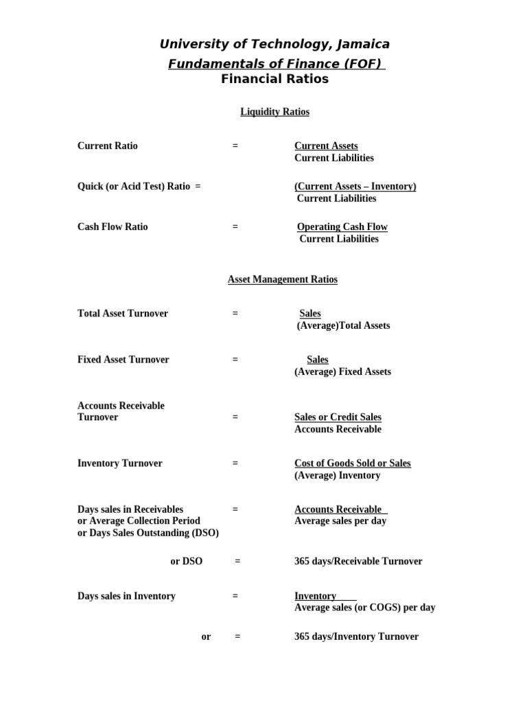 Financial Ratios Formula Sheet | PDF | Equity (Finance) | Finance ...