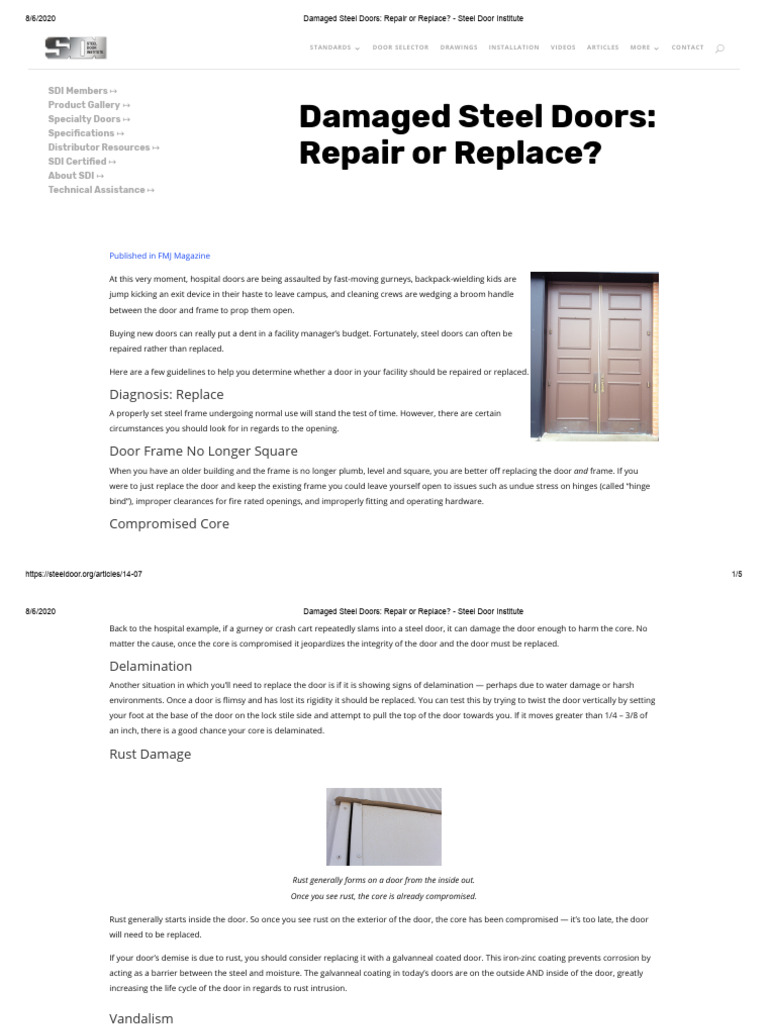 Damaged Steel Doors - Repair or Replace - Steel Door Institute | PDF