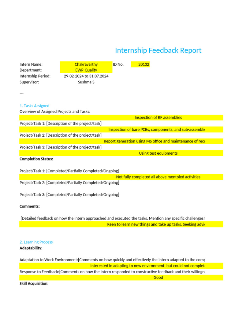Intern's Feedback Report | PDF