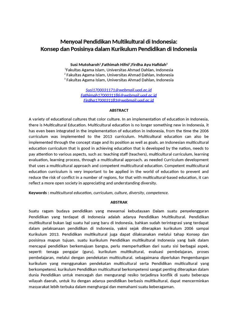 Artikel Menyoal Pendidikan Multikultural Di Indonesia | PDF