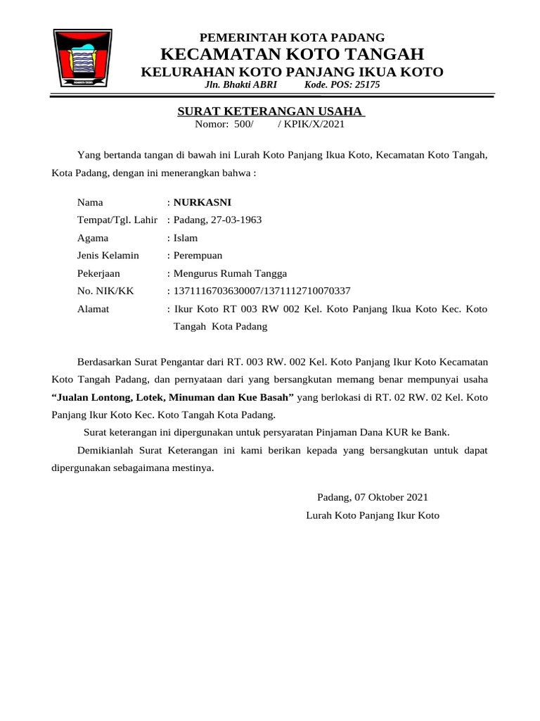 Surat Ket Usaha | PDF