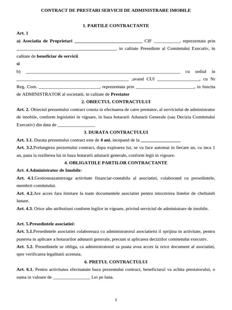 Contract-Tipizat - nou - ADMINISTRATOR IMOBILE | PDF