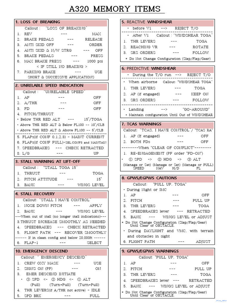 A320 Memory Items - JACK | PDF