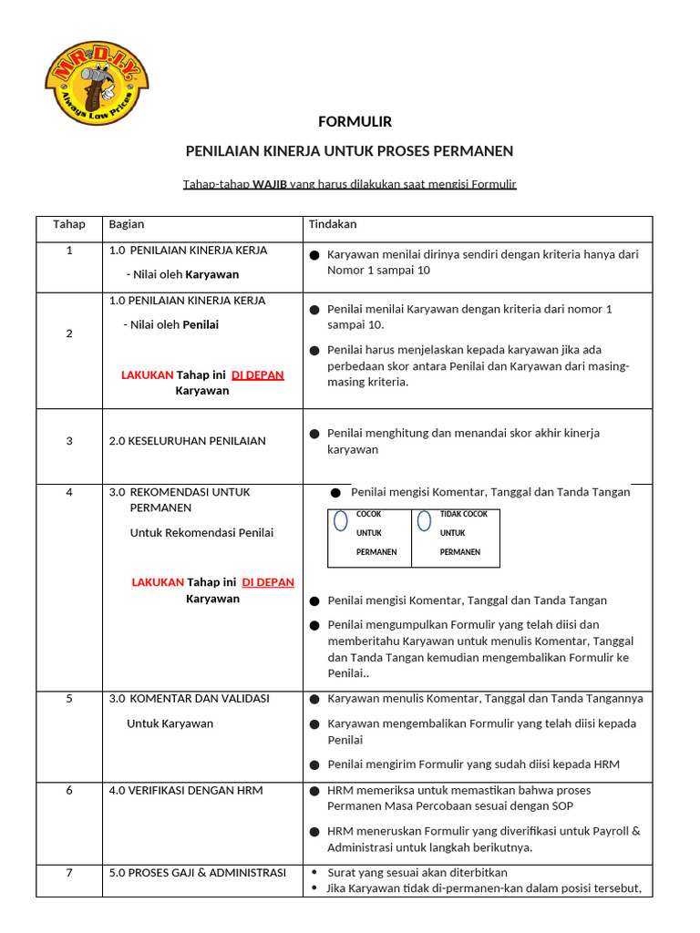 Form Penilaian Untuk Masa Percobaan | PDF