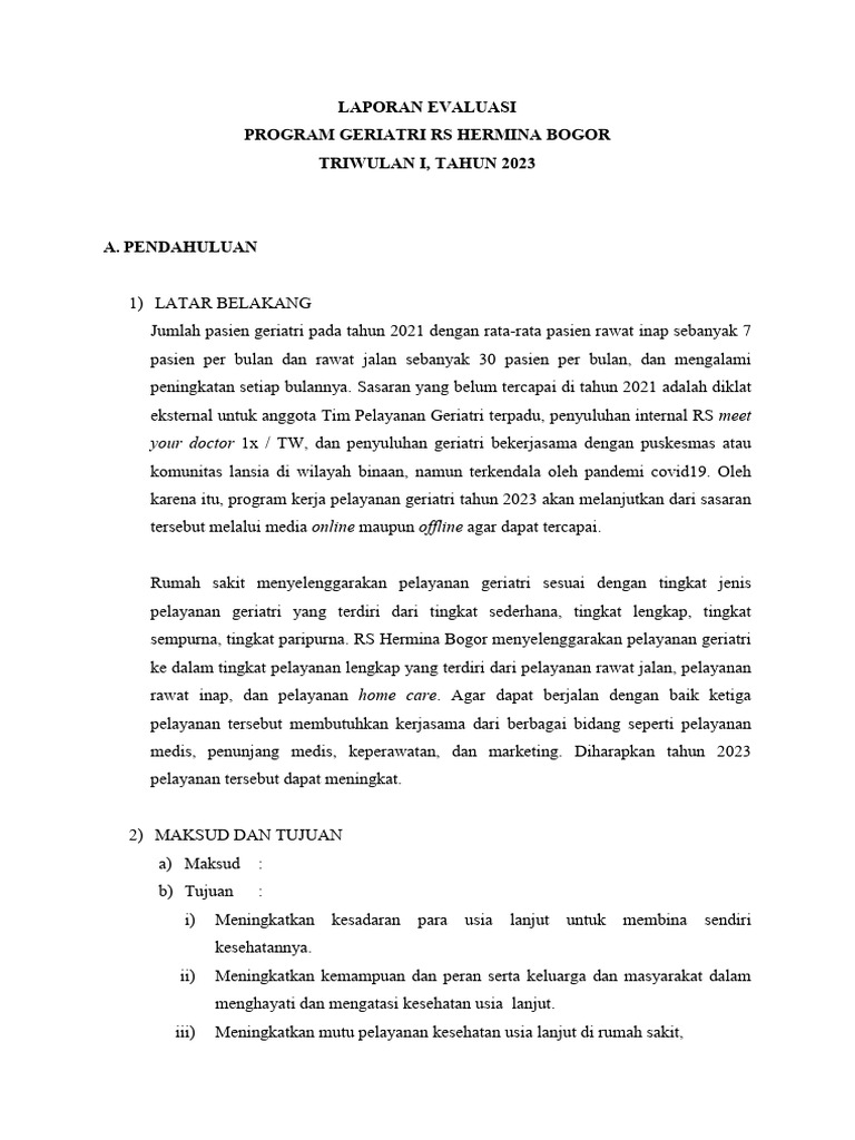 Laporan Evaluasi Geriatri TW 1 2023 | PDF