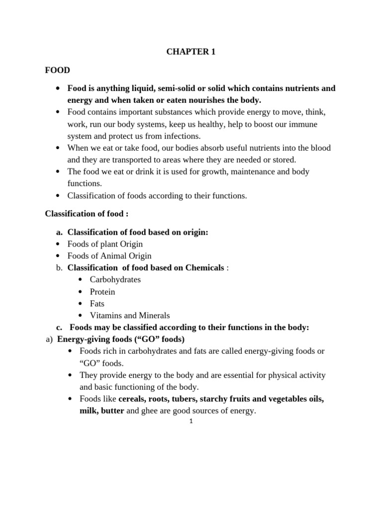 Chapter 1 - Food in Our Body | PDF | Foods | Nutrients