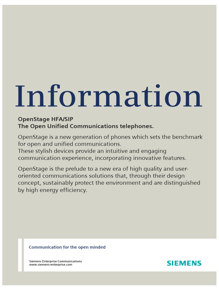 OpenStage HFA - SIP, Data Sheet, Issue 9 | PDF
