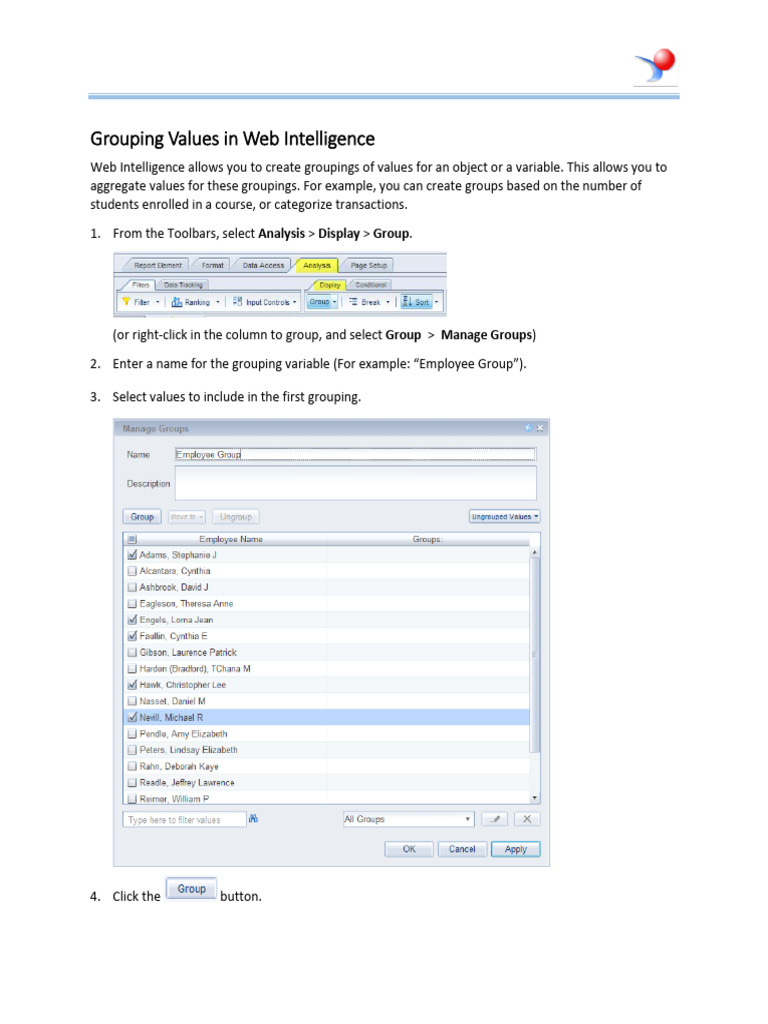 Grouping Values in Web Intelligence | PDF