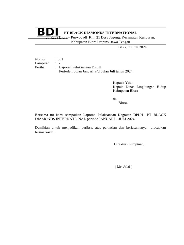 Pelaporan Ukl-Upl Bdi Semester 1 2024 | PDF