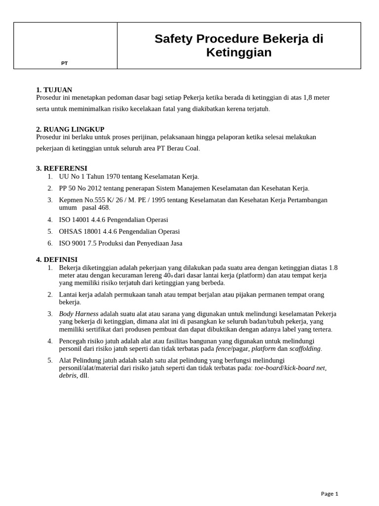 Prosedur Bekerja Di Ketinggian | PDF