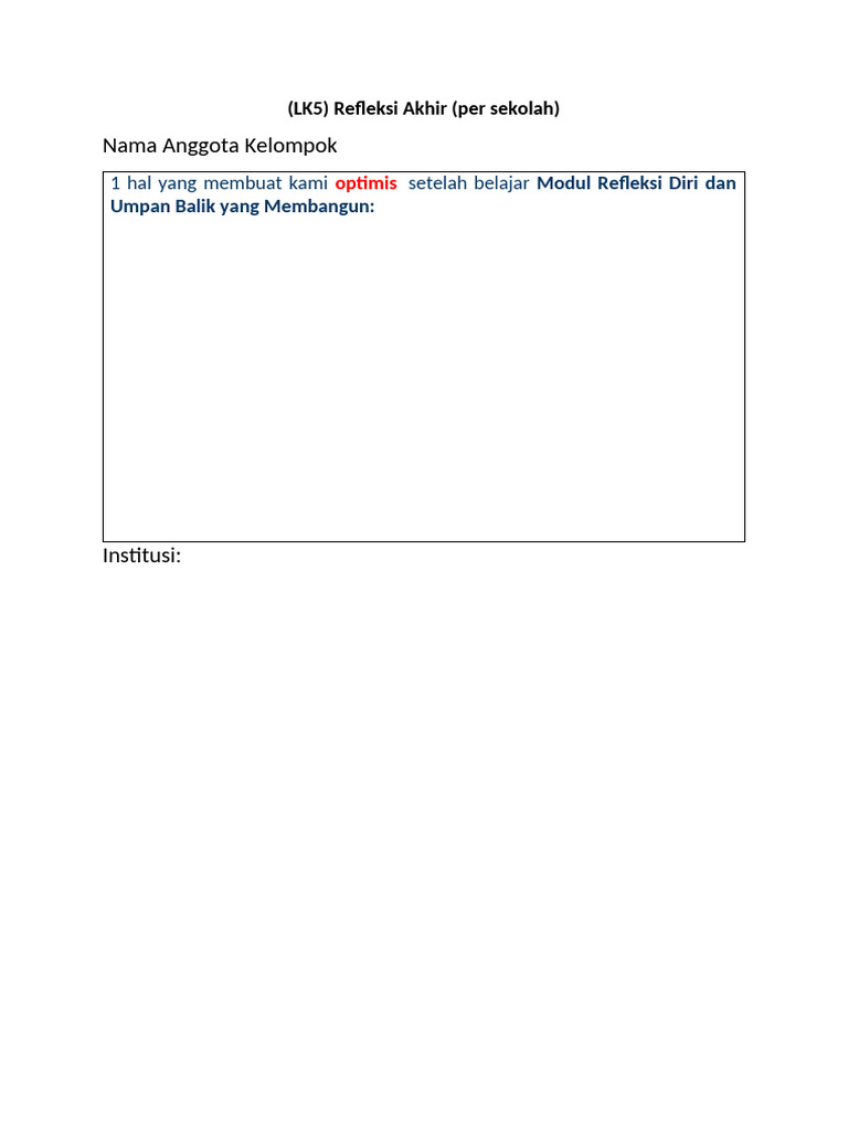 LK5 - A4 - Refleksi Akhir (Per Sekolah) | PDF