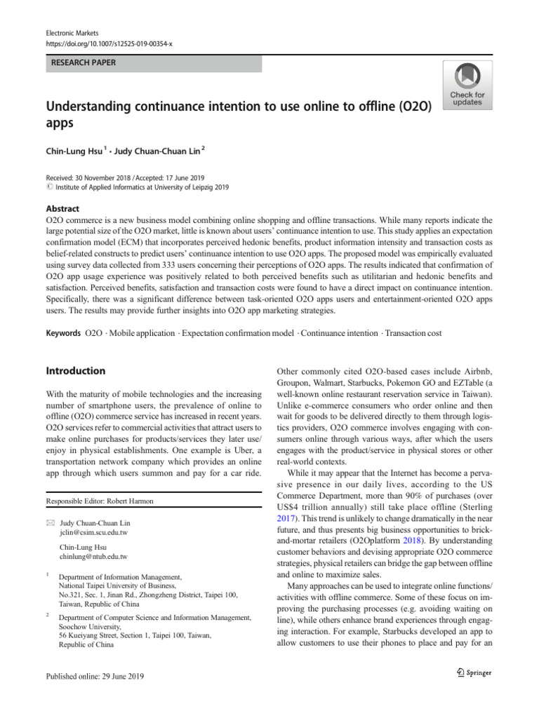 Hsu-Lin2019 - Article - Understanding Continuance Intention To Use Online To Offline (O2O) | PDF