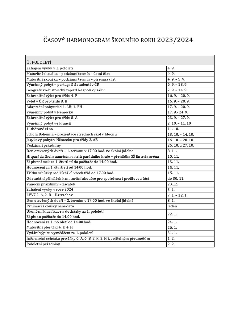 Casovy Harmonogram 2023 09 06 | PDF
