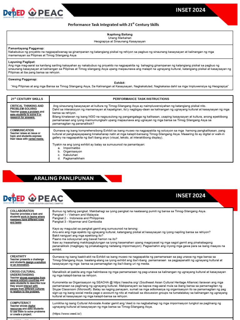 HO13-Performance Task Integrated With 21st Century Skills Sample | PDF