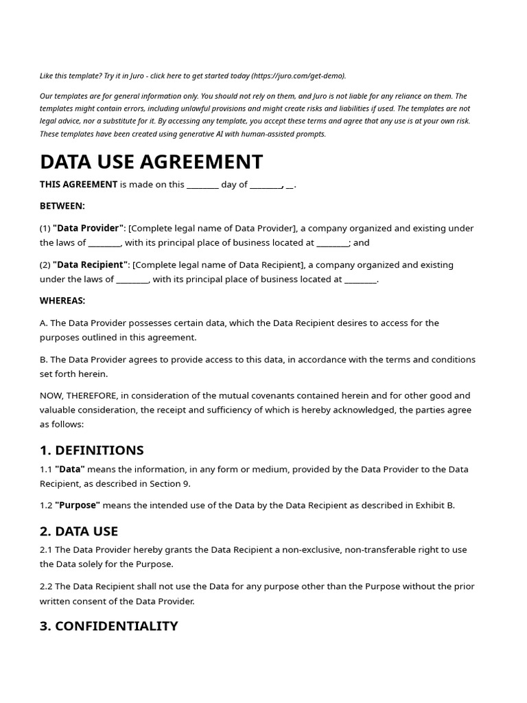 Juro Data Use Agreement Template | PDF