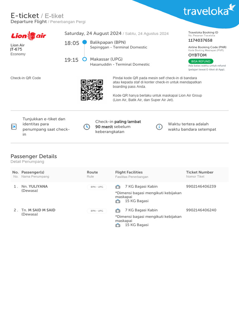 Yuliyana BPN OYBTOM UPG FLIGHT - ORIGINATING | PDF