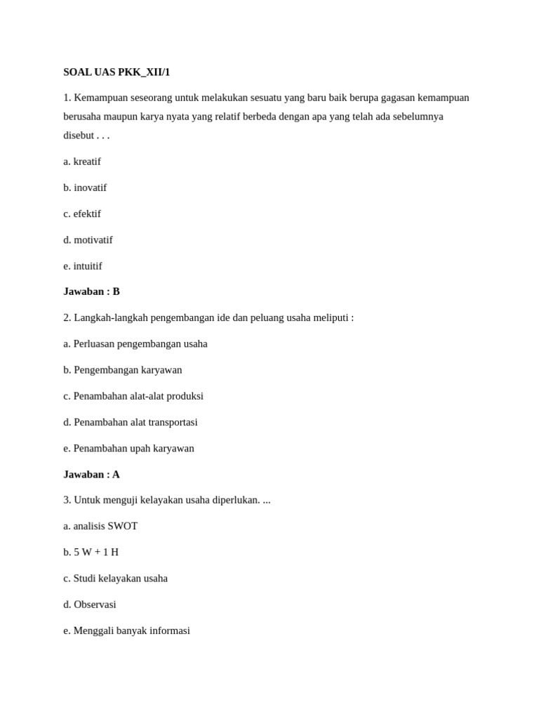Soal Uas PKK Kelas Xii - 1 | PDF