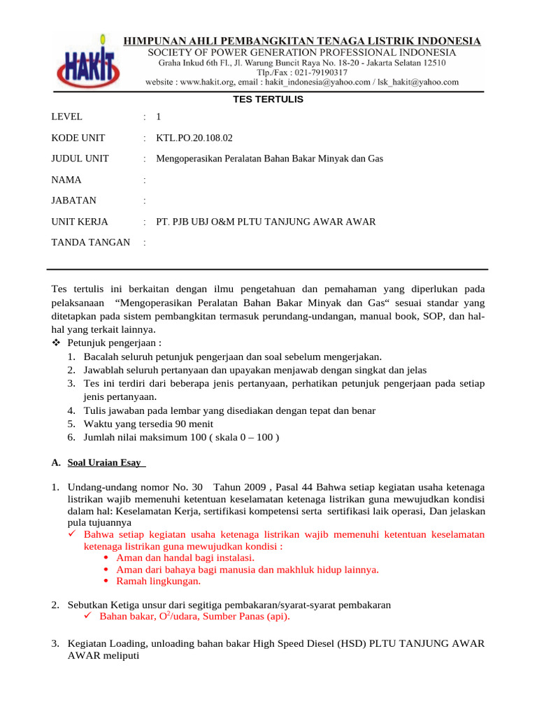 OP Peralatan BBM Dan Gas - Kunci Final | PDF