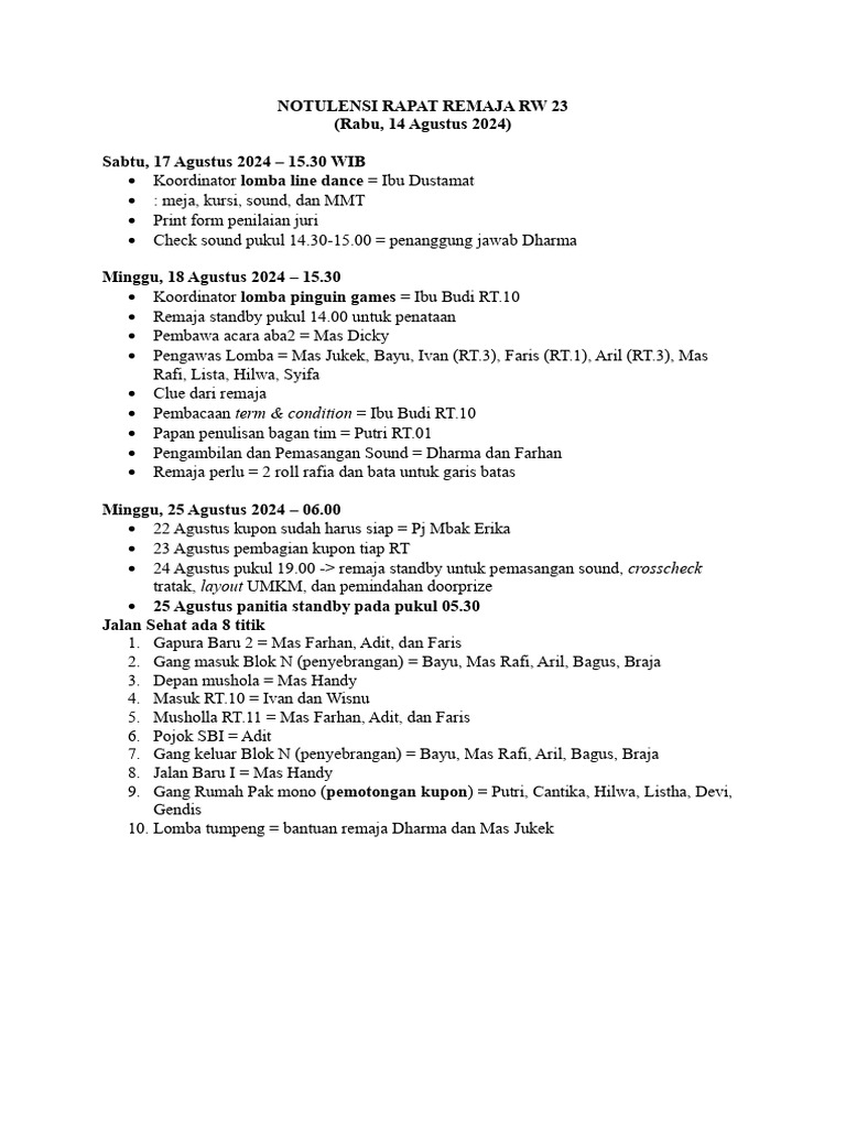 NOTULENSI RAPAT 14 Agustus 2024 | PDF