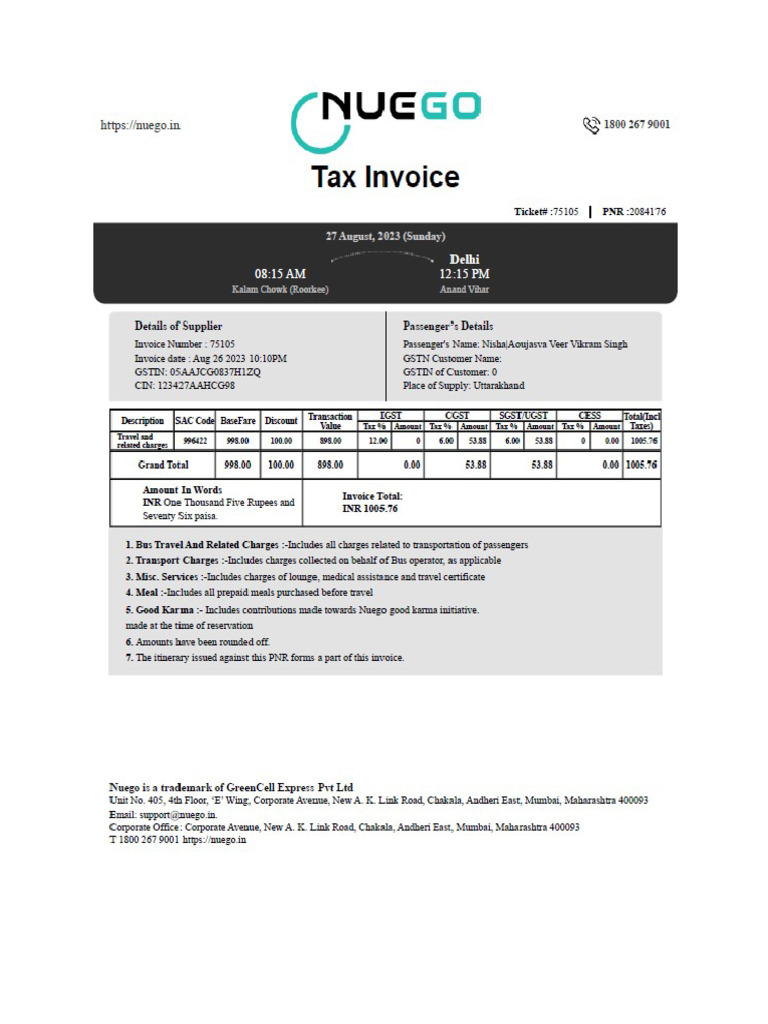 Neugo Bus Ticket | PDF