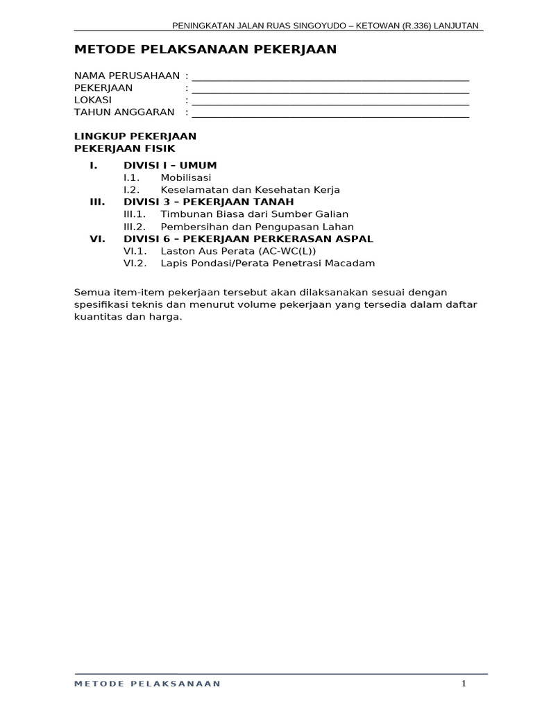 Metode Pelaksanaan Singoyudo Ketowan | PDF