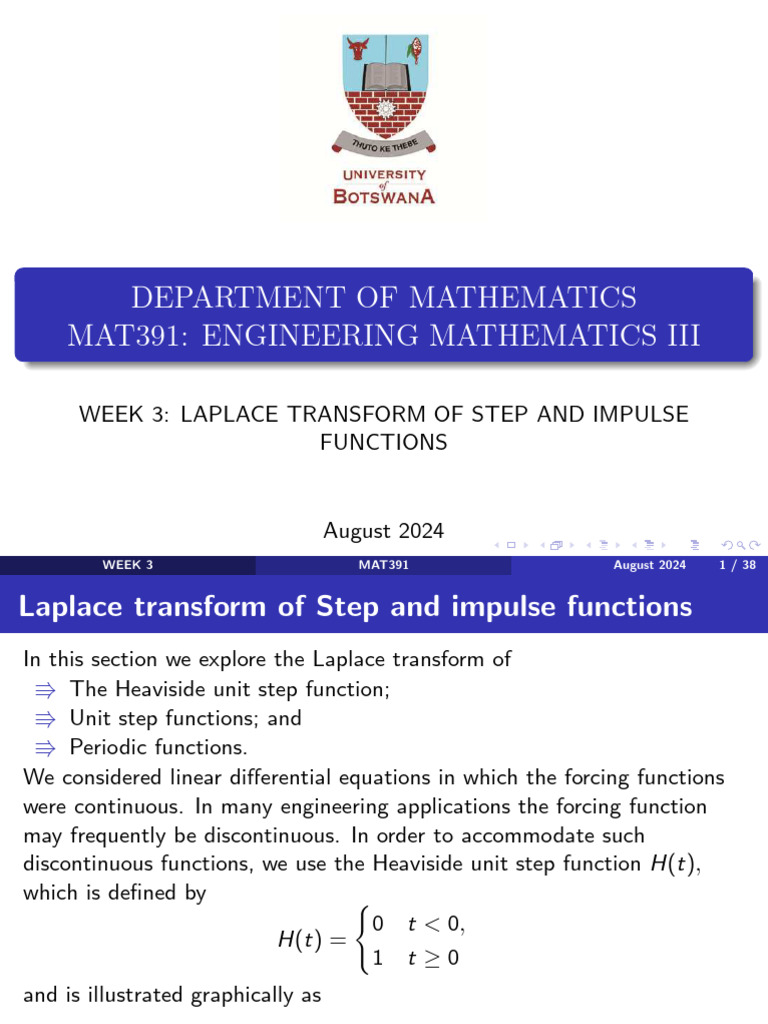 Engineering Mathematics 3 (Beamer) | PDF | Laplace Transform | Function ...