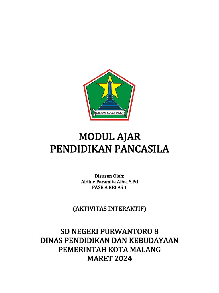 Modul Ajar Pendidikan Pancasila (Kelas 1A) | PDF