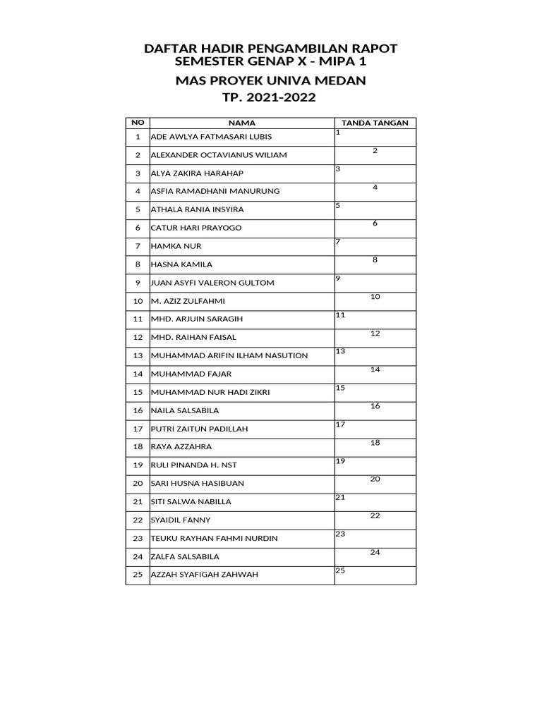 Daftar Pengambilan Rapot | PDF
