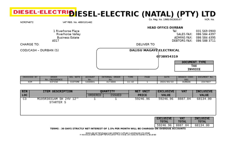 Diesel Electric Invoice | PDF