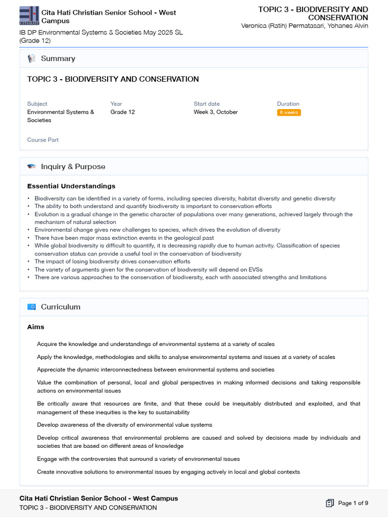 Topic 3 - Biodiversity and Conservation | PDF