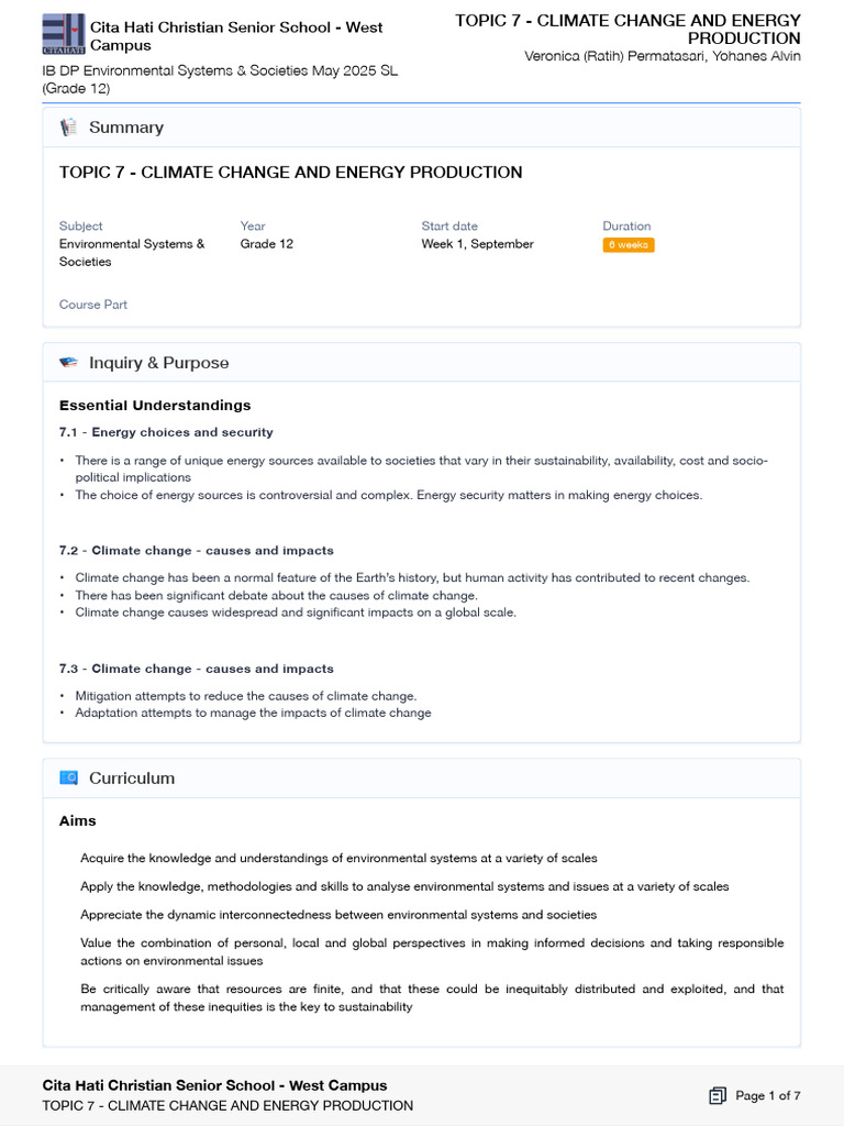 Topic 7 - Climate Change and Energy Production | PDF