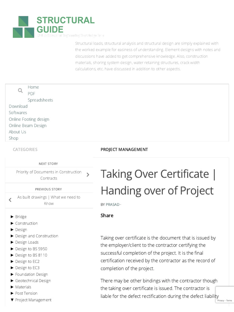 Taking Over Certificate - Handing Over of Project - BY Structural Guide ...