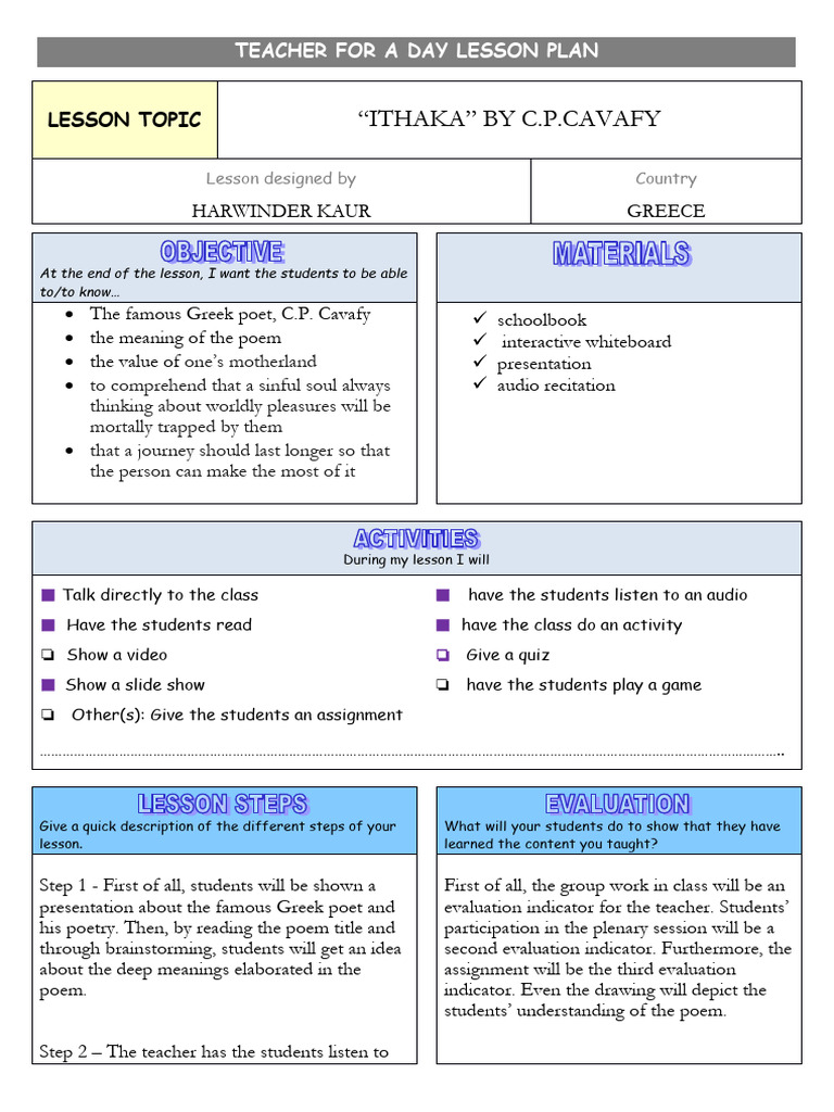 TEACHER FOR A DAY GR | PDF