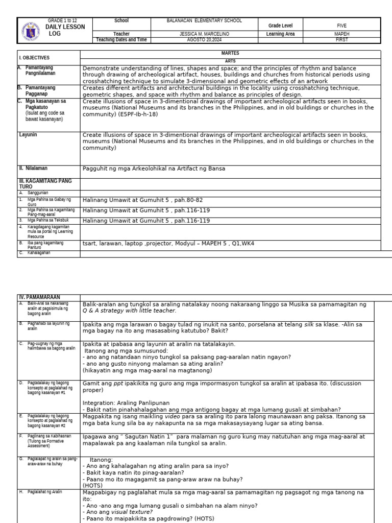 DLL Mapeh 5 Q1 WK4 D2 | PDF