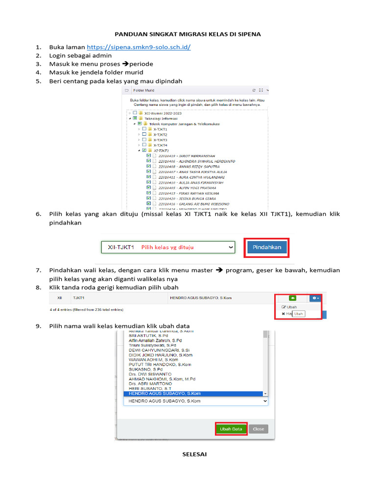 Panduan Singkat Migrasi Kelas Di Sipena | PDF