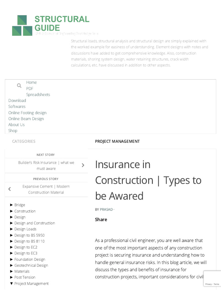 Insurance in Construction - Types To Be Awared - Structural Guide | PDF