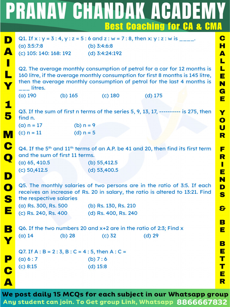 1 July - Maths Daily 15 MCQs Dose | PDF | Mathematics | Teaching Methods & Materials