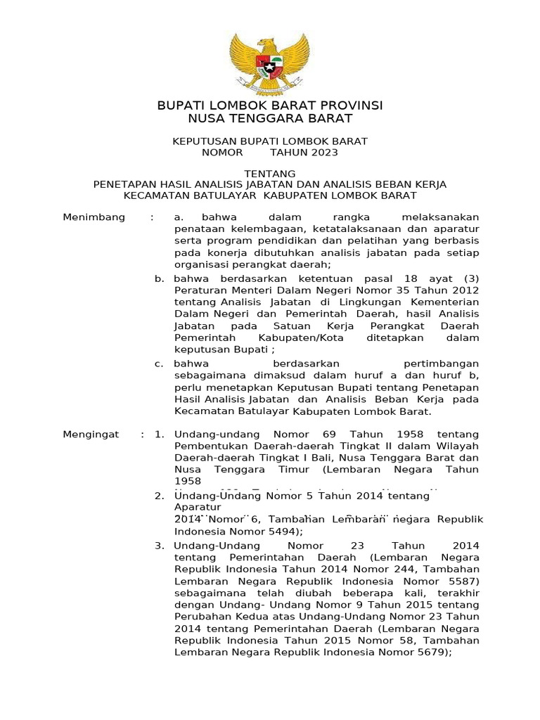 Format SK BUPATI Tentang ANJAB OPD | PDF