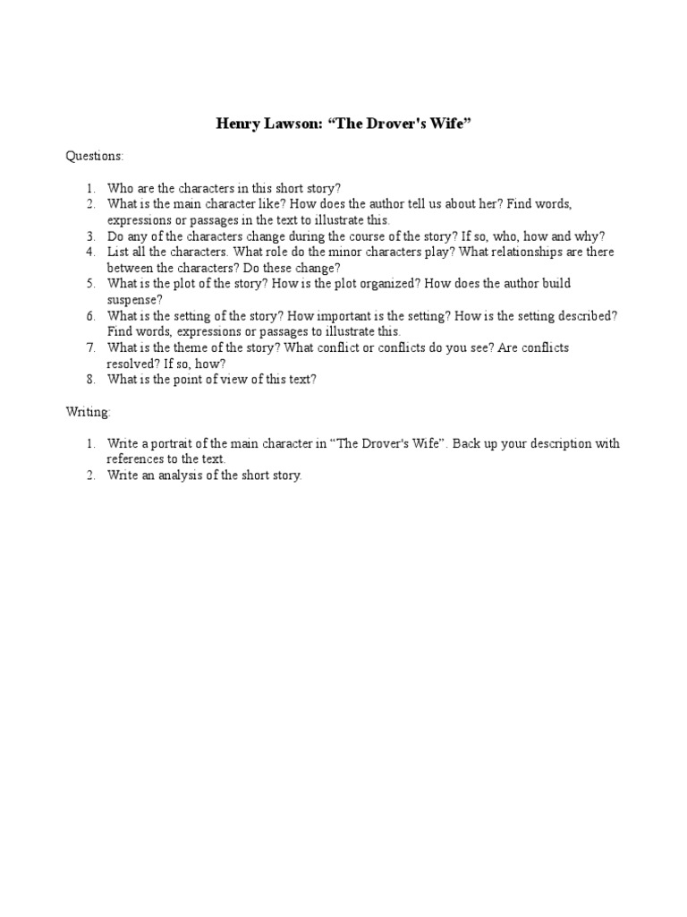 Analysis of "The Drover's Wife" | PDF