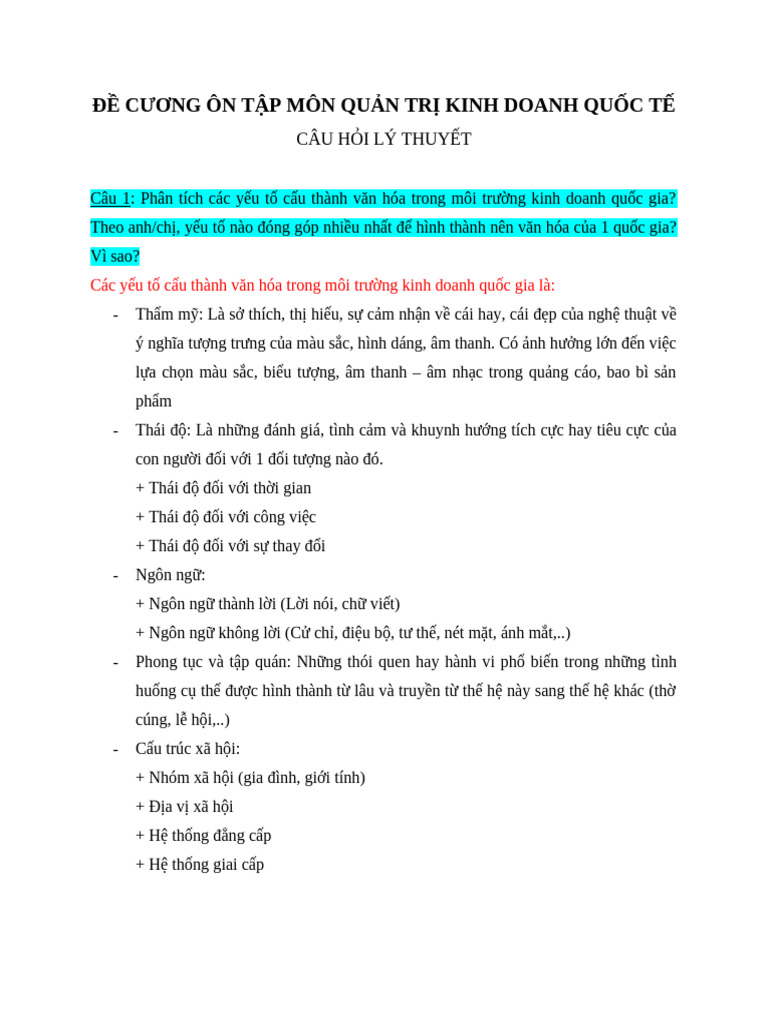 Đề Cương QTKDQT | PDF