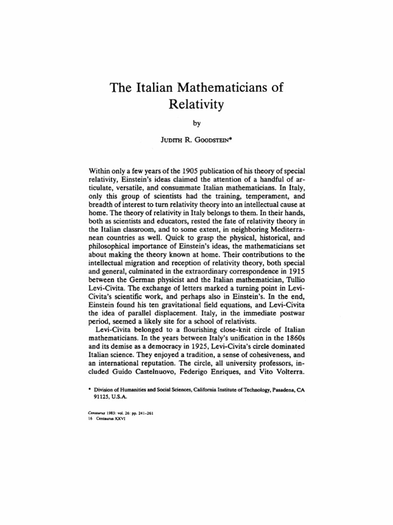 The Italian Mathematicians of Relativity | PDF