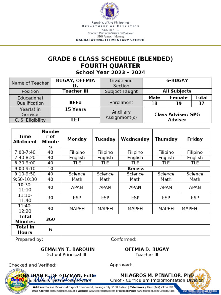 CLASS PROGRAM 4th Quarter GRADE 6 | PDF
