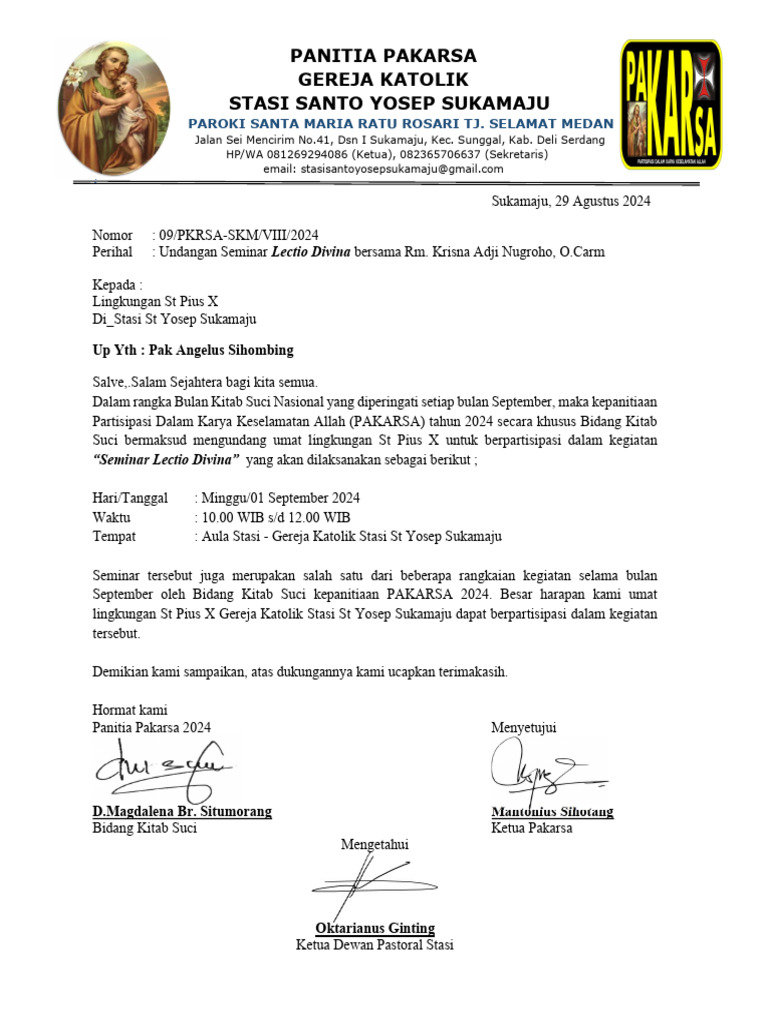 LIngk ST Pius X - Undangan Seminar BKSN | PDF