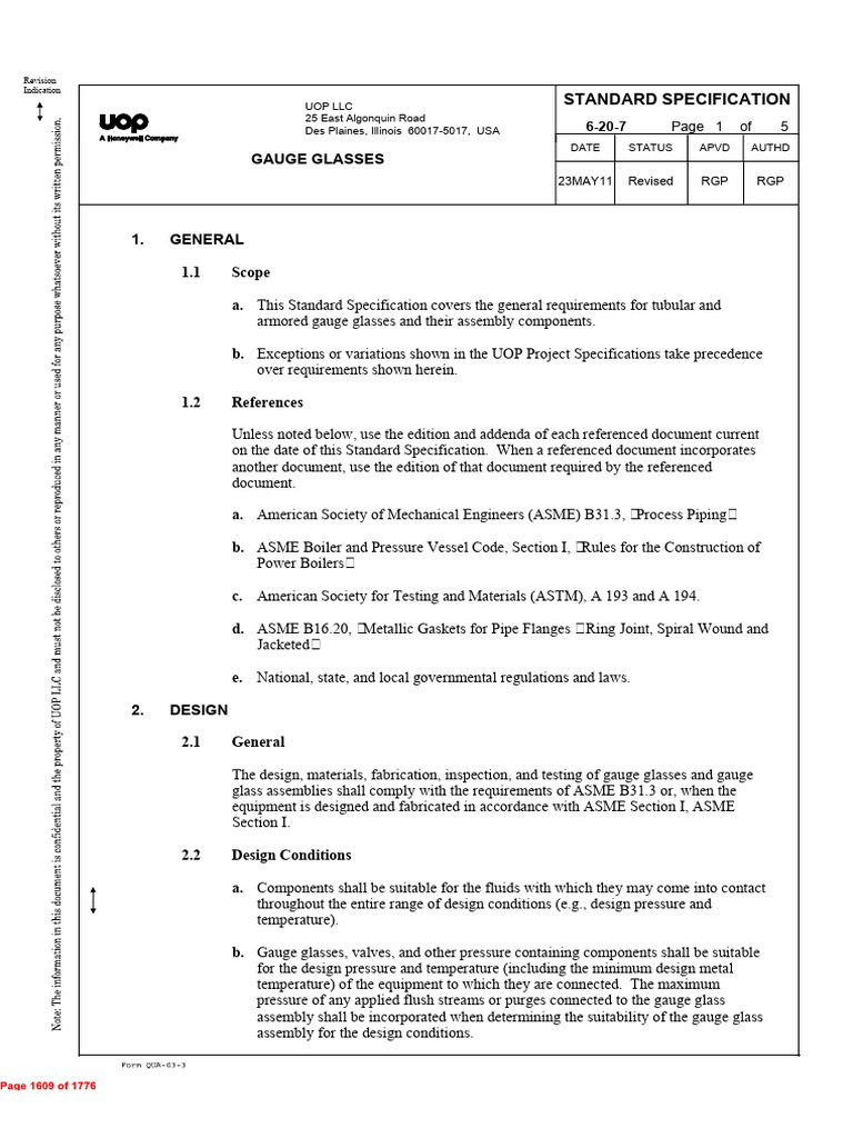 UOP 6-20-7 Gauge Glasses | PDF