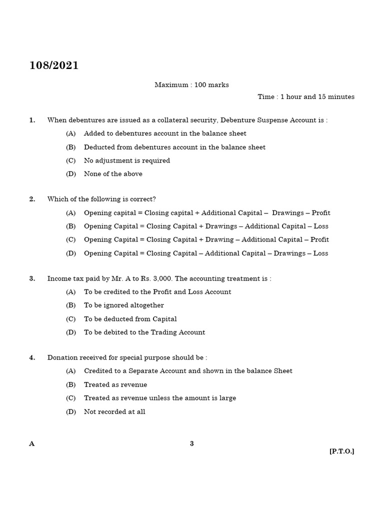 Accountant Question Paper Answer Key | PDF